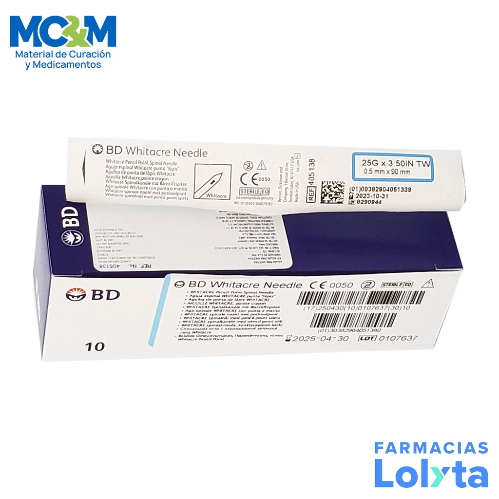 AGUJA WHITACRE 25 G X 3 1/2 CORTA BD REF 405138 | Website MC&M