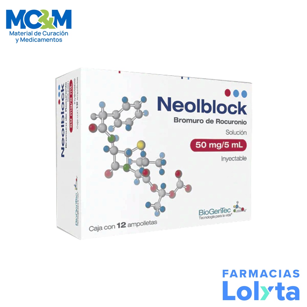 BROMURO DE ROCURONIO SOL INY 50MG/5ML C/12 AMP NEOLBLOCK LAB BIOGENTEC ...