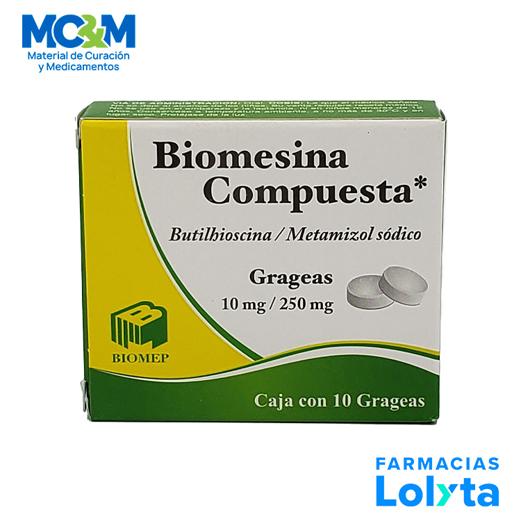 BUTILHIOSCINA METAMIZOL SODICO 10/250 MG C/10 TAB BIOMESINA COMPUESTA ...