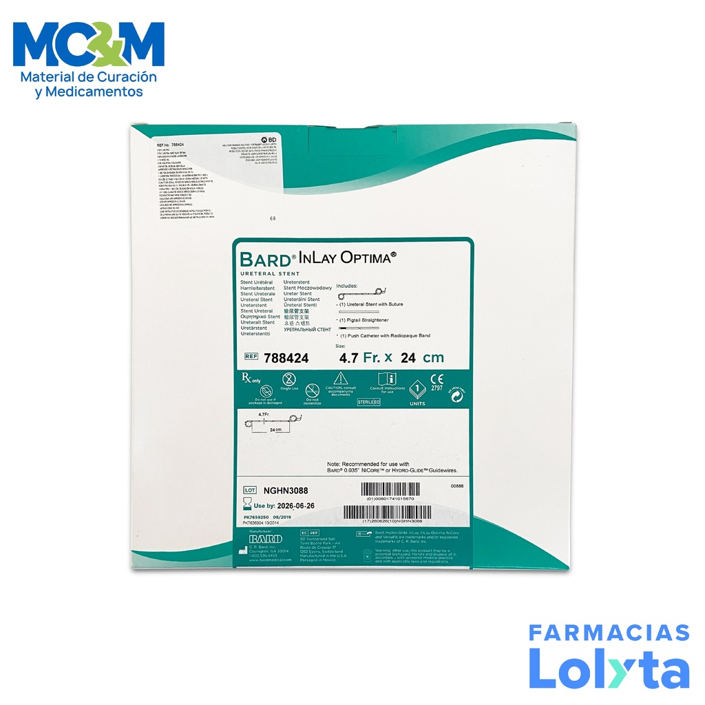 CATETER DOBLE JJ INLAY OPTIMA 4.7FR X 24CM REF 788424 BARD | Website MC&M