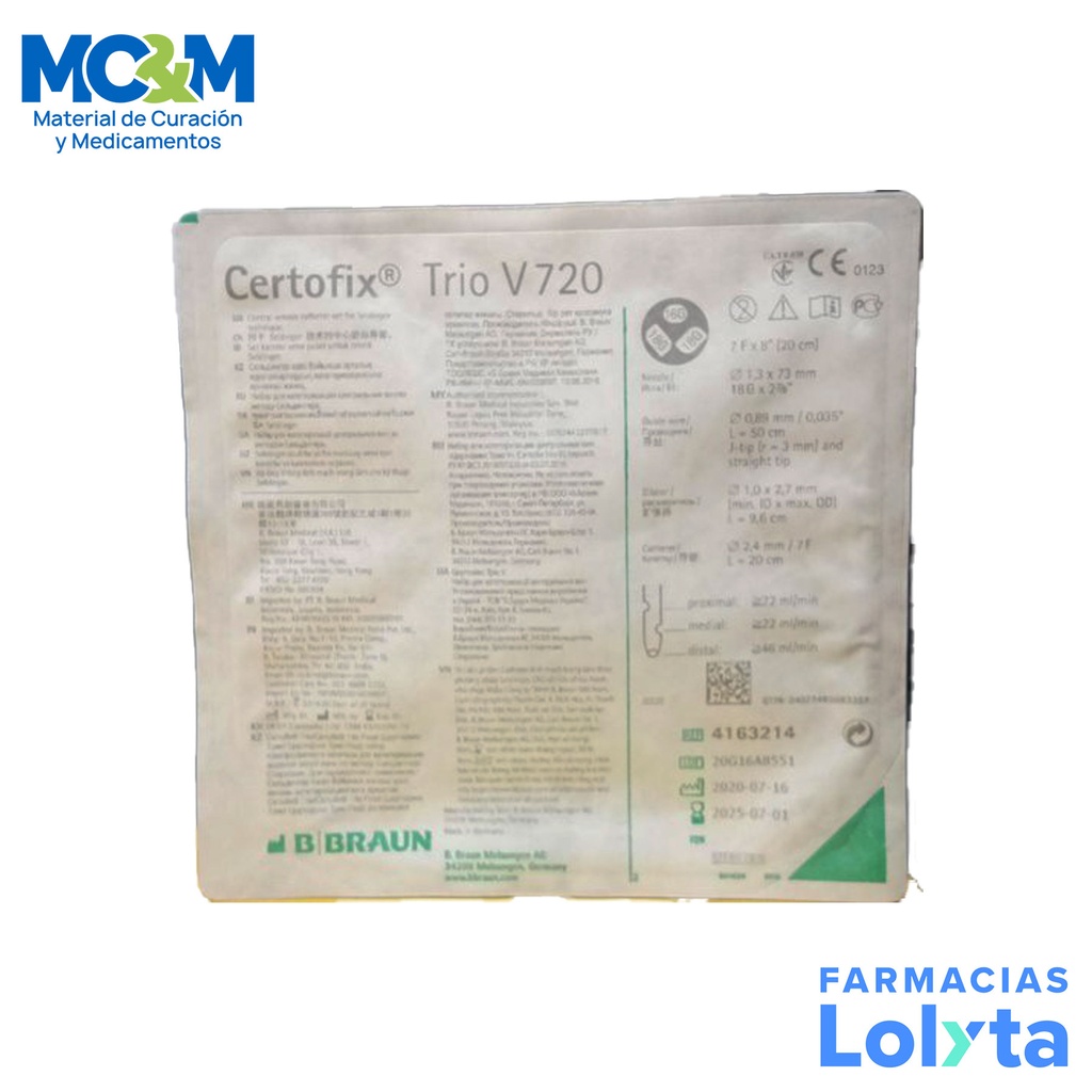 CERTOFIX TRIO V720 7 FR 20 CM CATETER VENOSO CENTRAL TRIPLE LUMEN REF ...