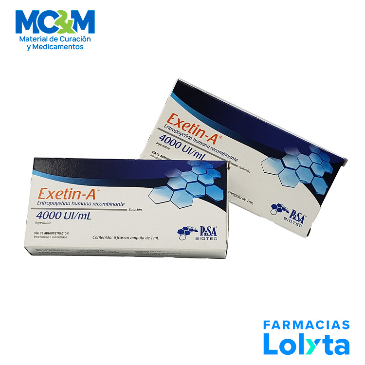 ERITROPOYETINA HUMANA RECOMBINANTE SOL INY 4000 UI/ML C/6 AMP EXETIN-A ...