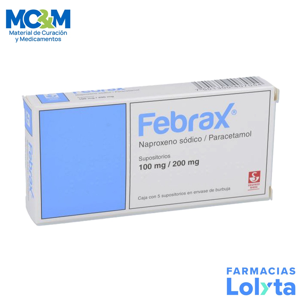 FEBRAX 100/200 MG C/5 SUPOSITORIOS NAPROXENO SODICO PARACETAMOL LAB ...