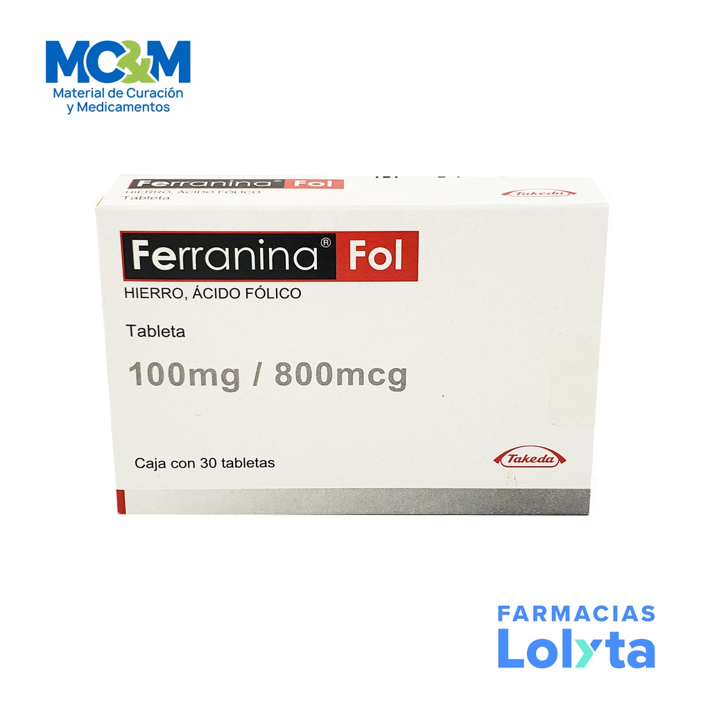 FERRANINA FOL 100 MG/800 MCG C/30 TAB HIERRO ACIDO FOLICO LAB TAKEDA ...