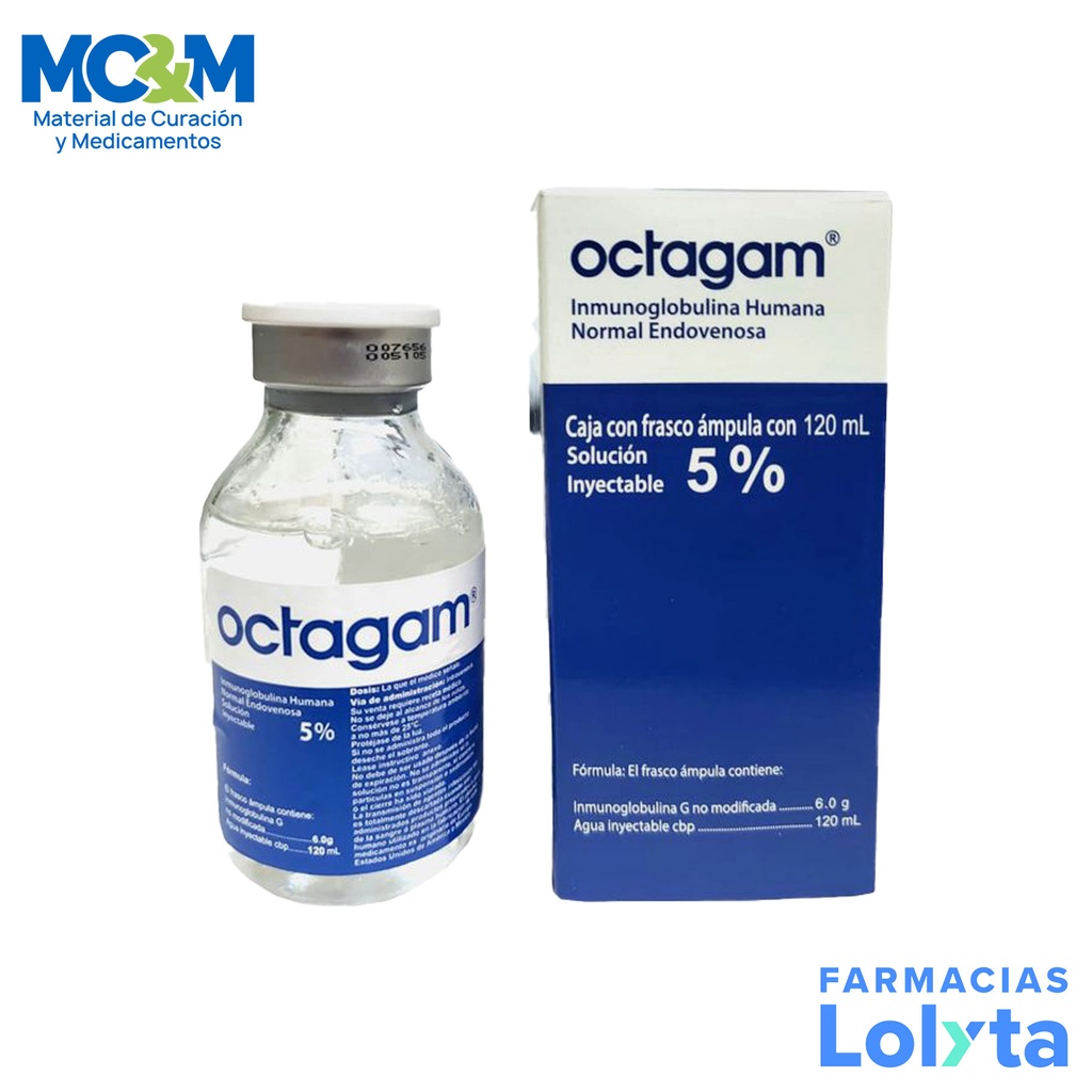 INMUNOGLOBULINA HUMANA NORMAL ENDOVENOSA SOL INY 6G 5% C/120 ML OCTAGAM ...