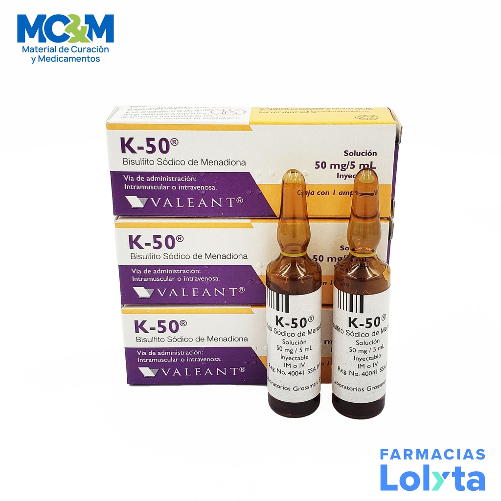 K-50 SOL INY 50 MG/5 ML BISULFITO SODICO DE MENADIONA LAB VALEANT ...