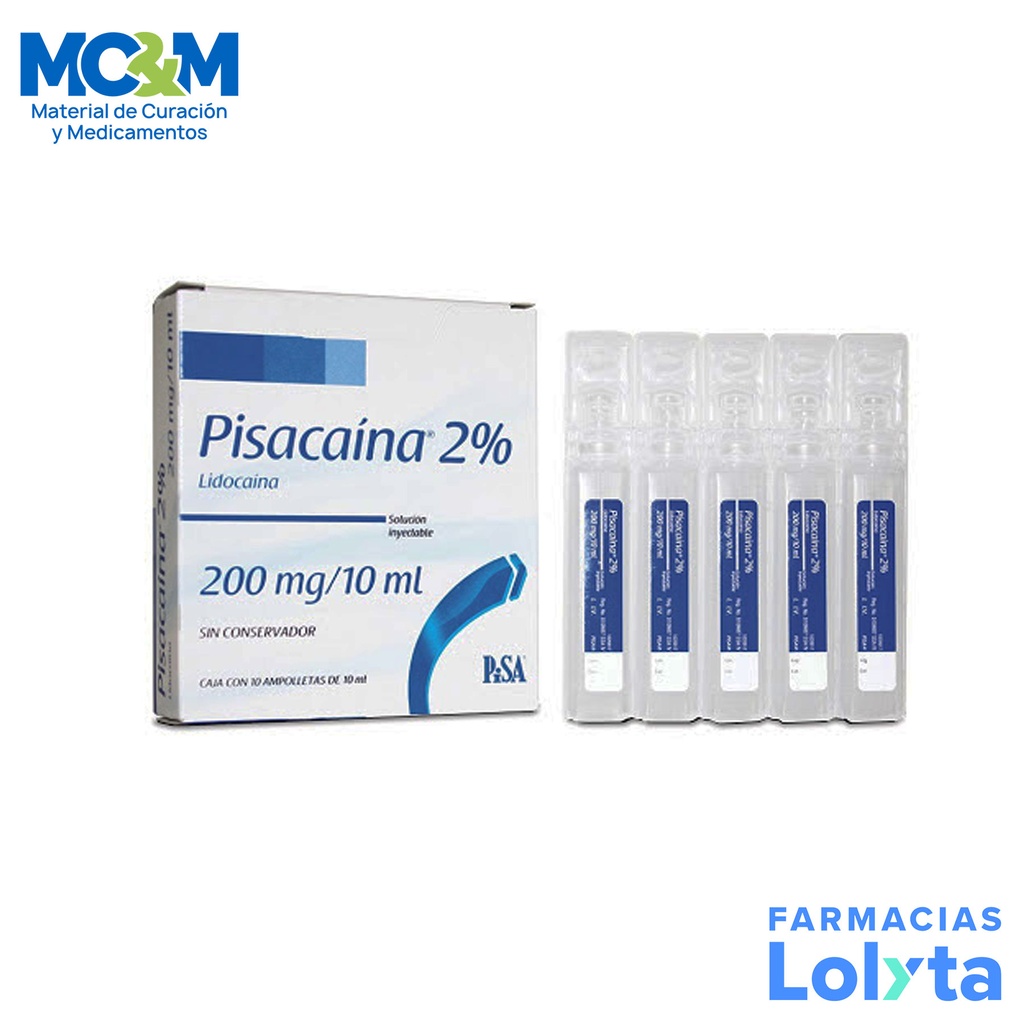 LIDOCAINA SOL INY 200 MG/10 ML C/10 AMP PISACAINA 2% LAB PISA | Website ...