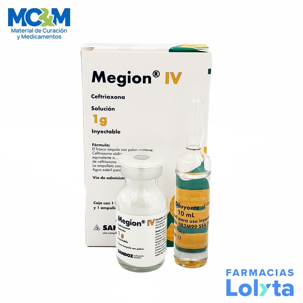 MEGION SOL INY 1 G IV C/10 ML CEFTRIAXONA LAB SANDOZ | Website MC&M
