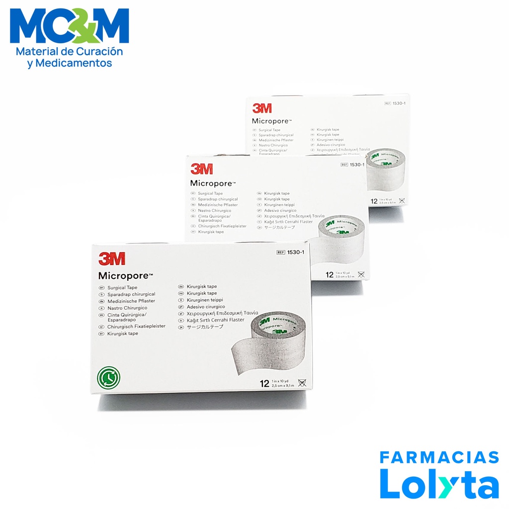 MICROPORE BLANCO 1" 2.5 CM X 9.1 M C/12 PZAS CINTA QUIRURGICA REF 1530-1 3M | Website MC&M