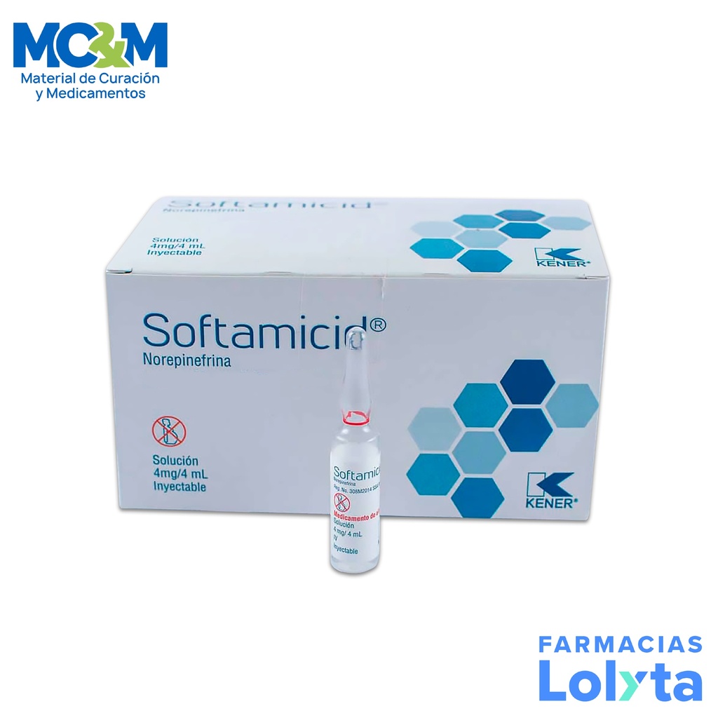 NOREPINEFRINA SOL INY 4 MG/4 ML PIEZA SOFTAMICID LAB KENER | Website MC&M