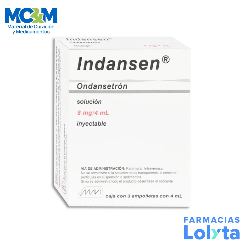 ONDANSETRON SOL INY 8 MG/4 ML C/3 AMP INDANSEN LAB MAVI (VIDRIO ...