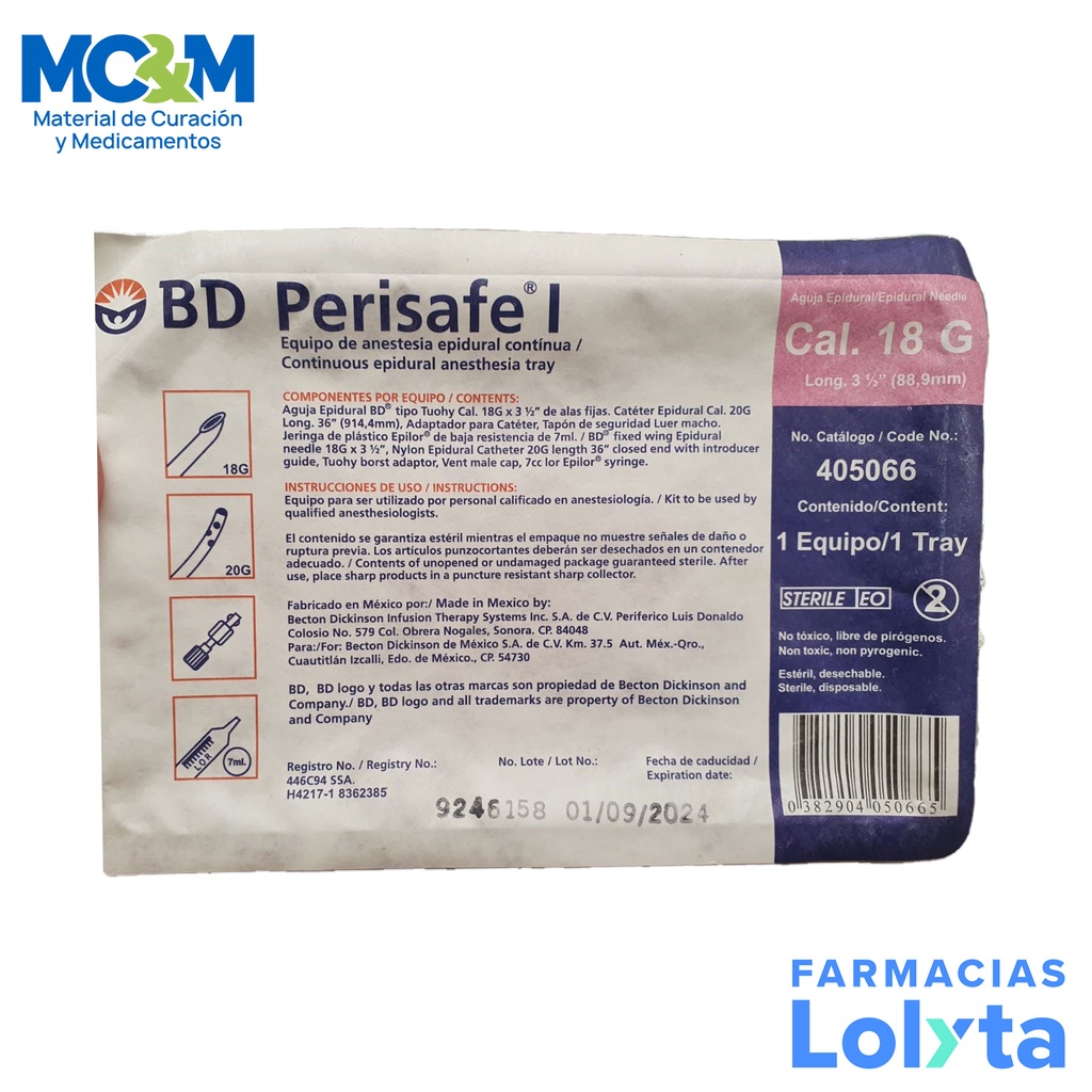 PERISAFE I CAL 18G X 3 1/2IN EQ DE ANESTESIA EPIDURAL BD 405066 ...