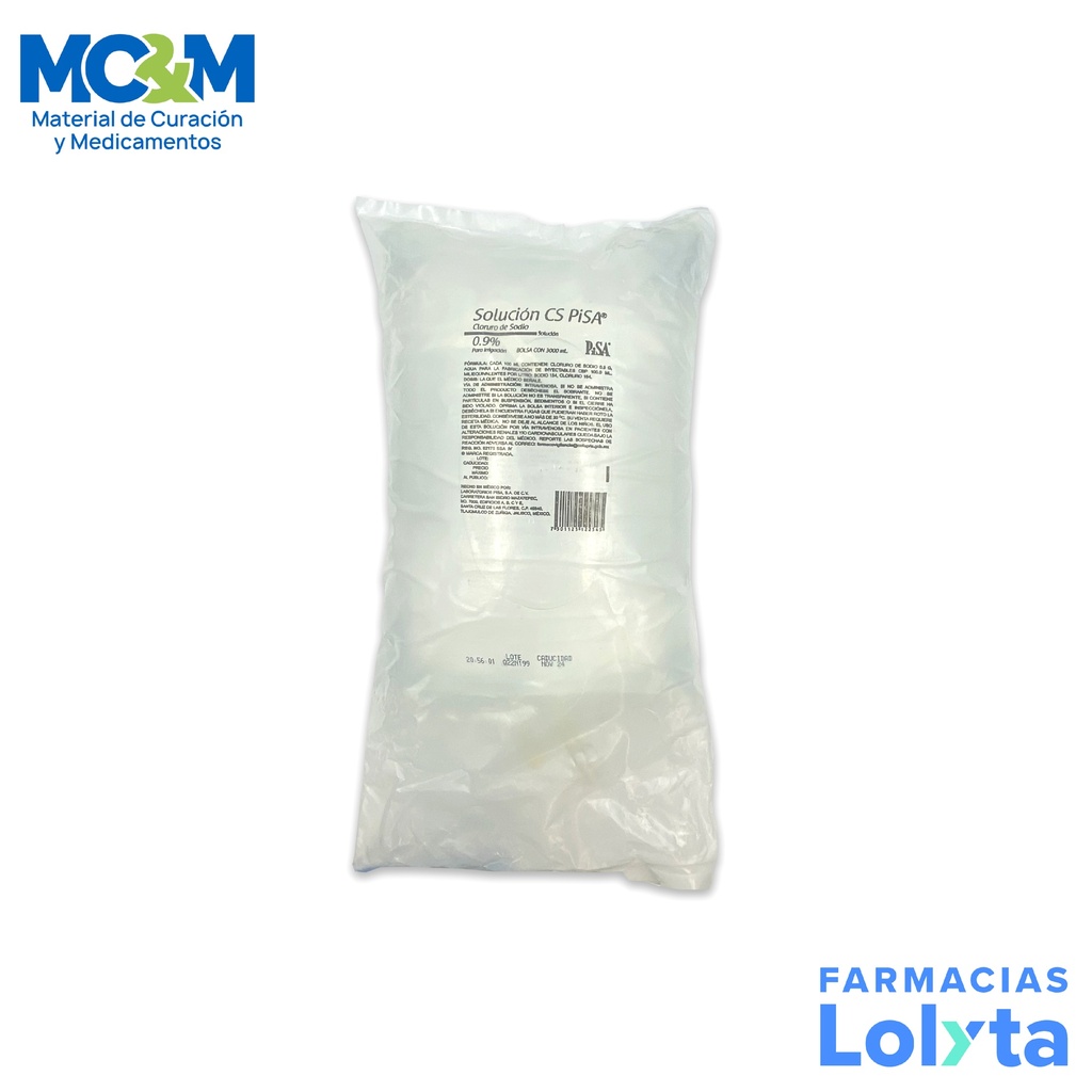 CLORURO DE SODIO 0.9% SOL PARA IRRIGACION 3000 ML BOLSA SOLUCION CS LAB ...