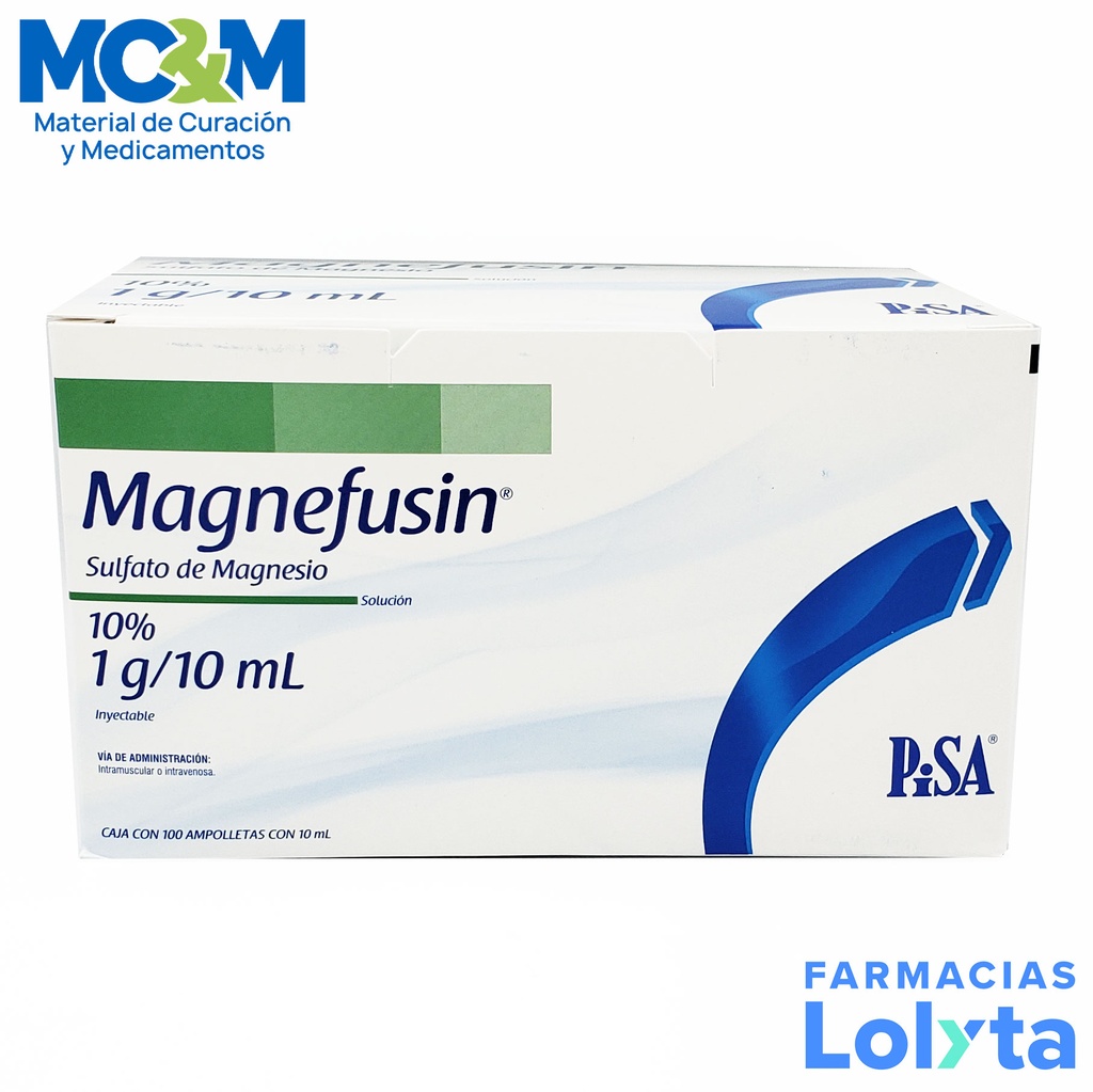 SULFATO DE MAGNESIO 10% SOL INY 1 G/10 ML PIEZA MAGNEFUSIN LAB PISA ...