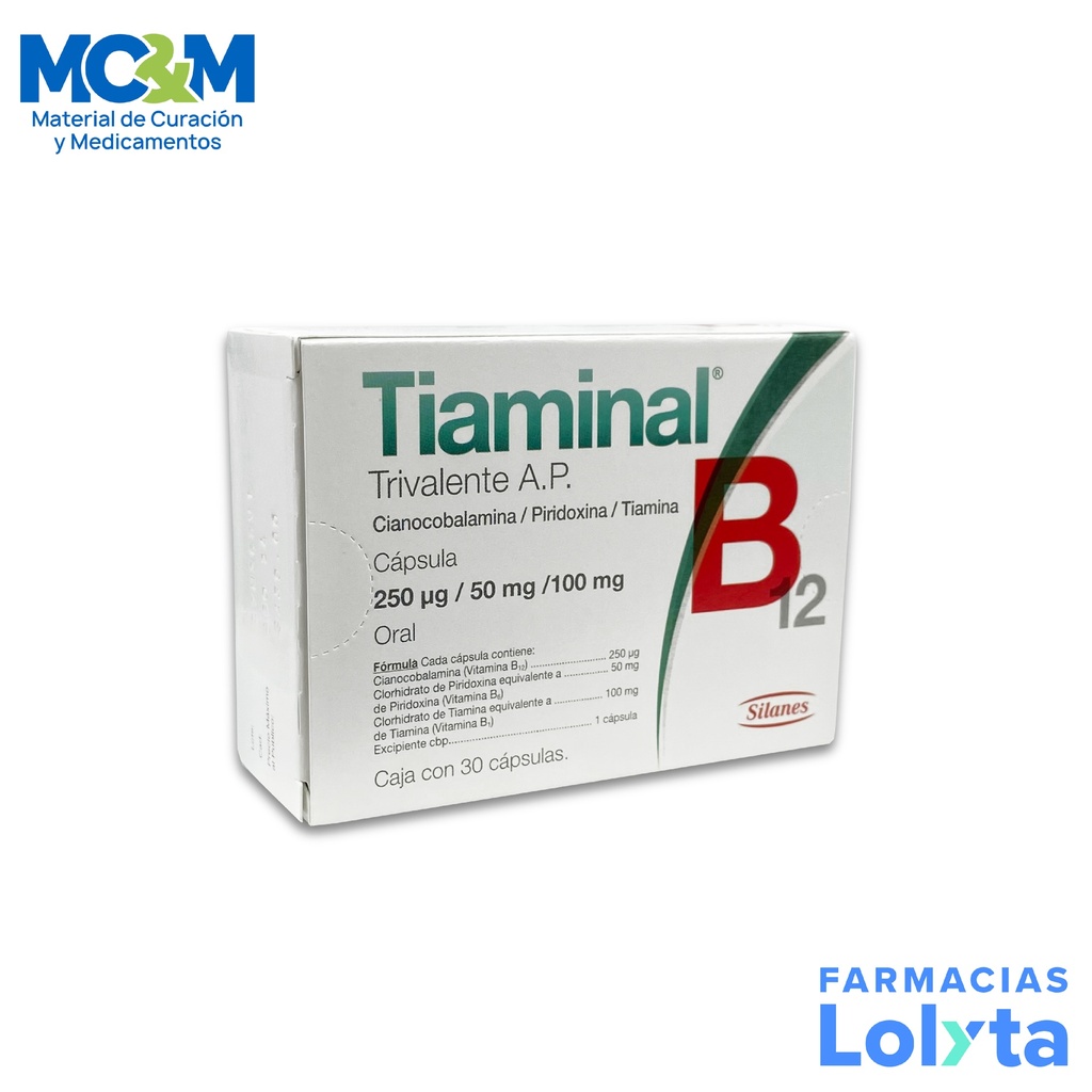 TIAMINAL B12 TRIVALENTE AP 250 MCG/50MG/100MG C/30 CAP CIANOCOBALAMINA ...