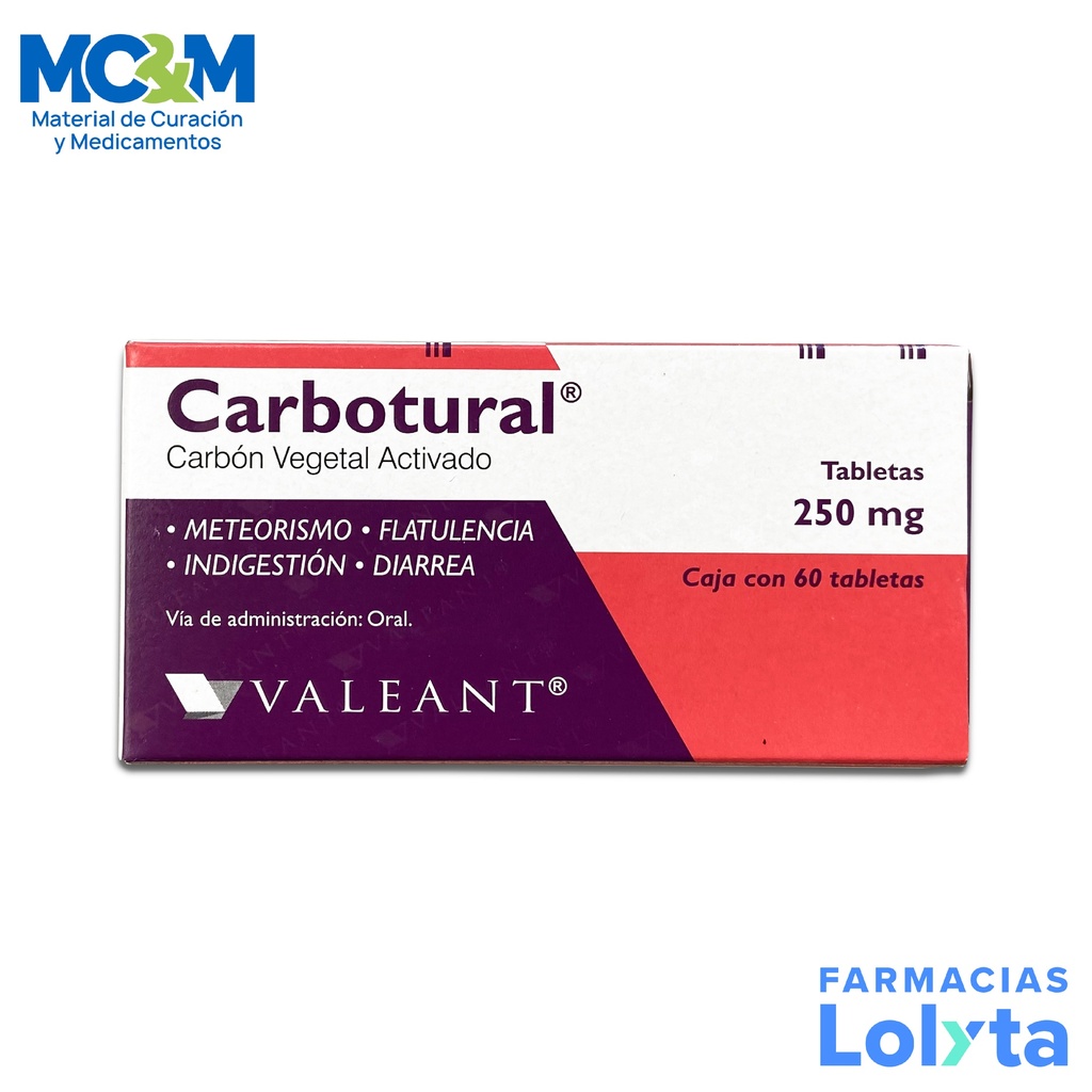 CARBOTURAL 250MG C/60 TAB CARBON VEGETAL ACTIVADO LAB VALEANT GROSSMAN ...