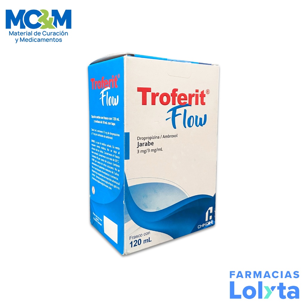 TROFERIT FLOW JARABE 3/3MG/ML FCO C/120 ML DROPROPIZINA AMBROXOL LAB ...