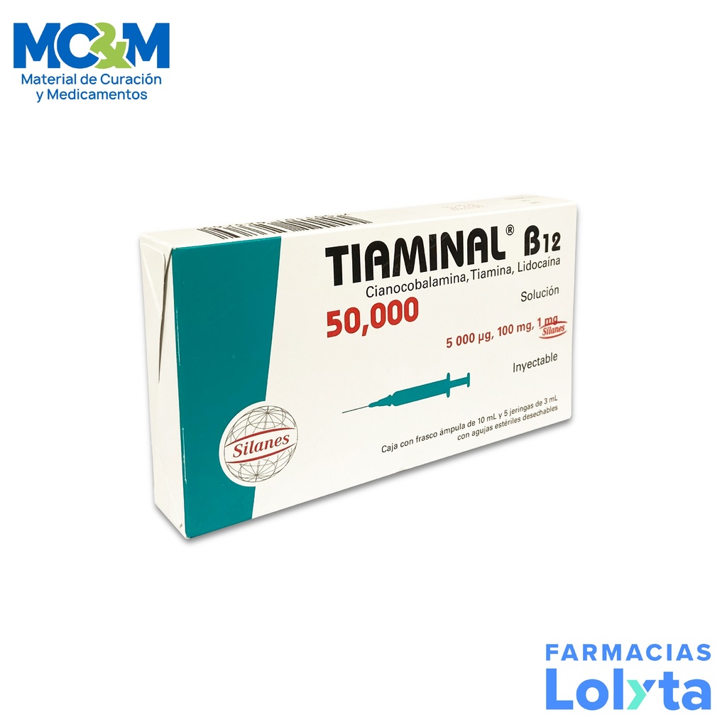 TIAMINAL B12 50 000 SOL INY 5000 MCG/100/1 MG FCO C/10ML Y 5 JERINGAS 3 ...