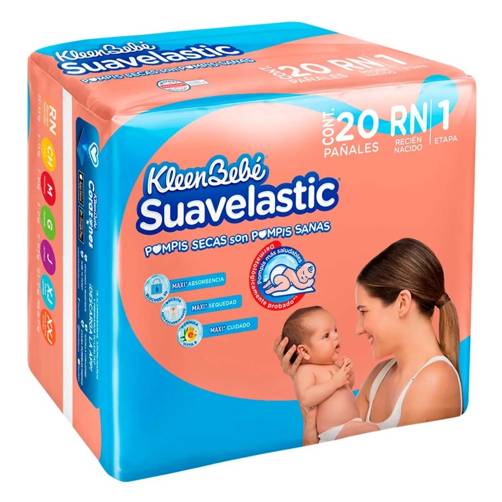 PAÑAL KLEEN BEBE SUAVELASTIC RECIEN NACIDO ETAPA 1 C/20 PZAS KIMBERLY ...