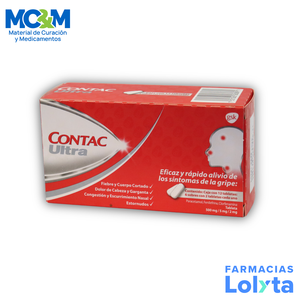 CONTAC ULTRA 500/5/2 MG C/12 TAB PARACETAMOL FENILEFRINA CLORFENAMINA ...