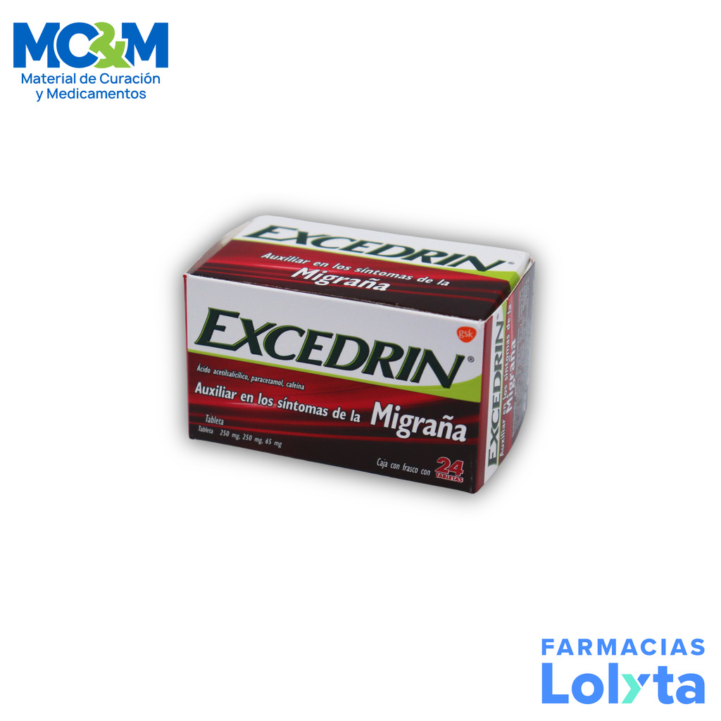 EXCEDRIN 250/250/65 MG C/24 TAB ACIDO ACETILSALICILICO PARACETAMOL ...