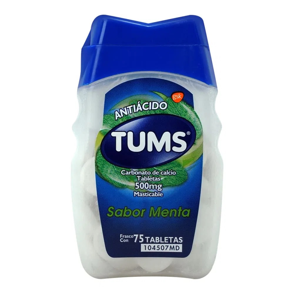 TUMS ANTIACIDO 500 MG C/75 TAB MASTICABLE SABOR MENTA CARBONATO DE ...